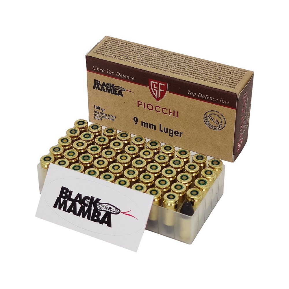 Munição Fiocchi Calibre 9mm Luger FMJTC 100gr Black Mamba Caixa 50un ...