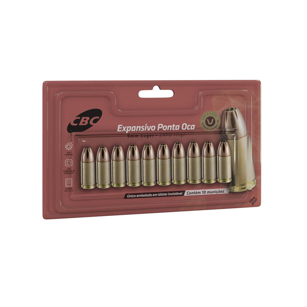 Munição CBC Calibre 9mm Luger EXPO 115gr Blister 10un | SK Store