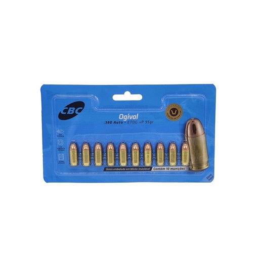 Munição CBC Calibre .380 Auto ETOG +P 95gr Blister 10un | SK Store