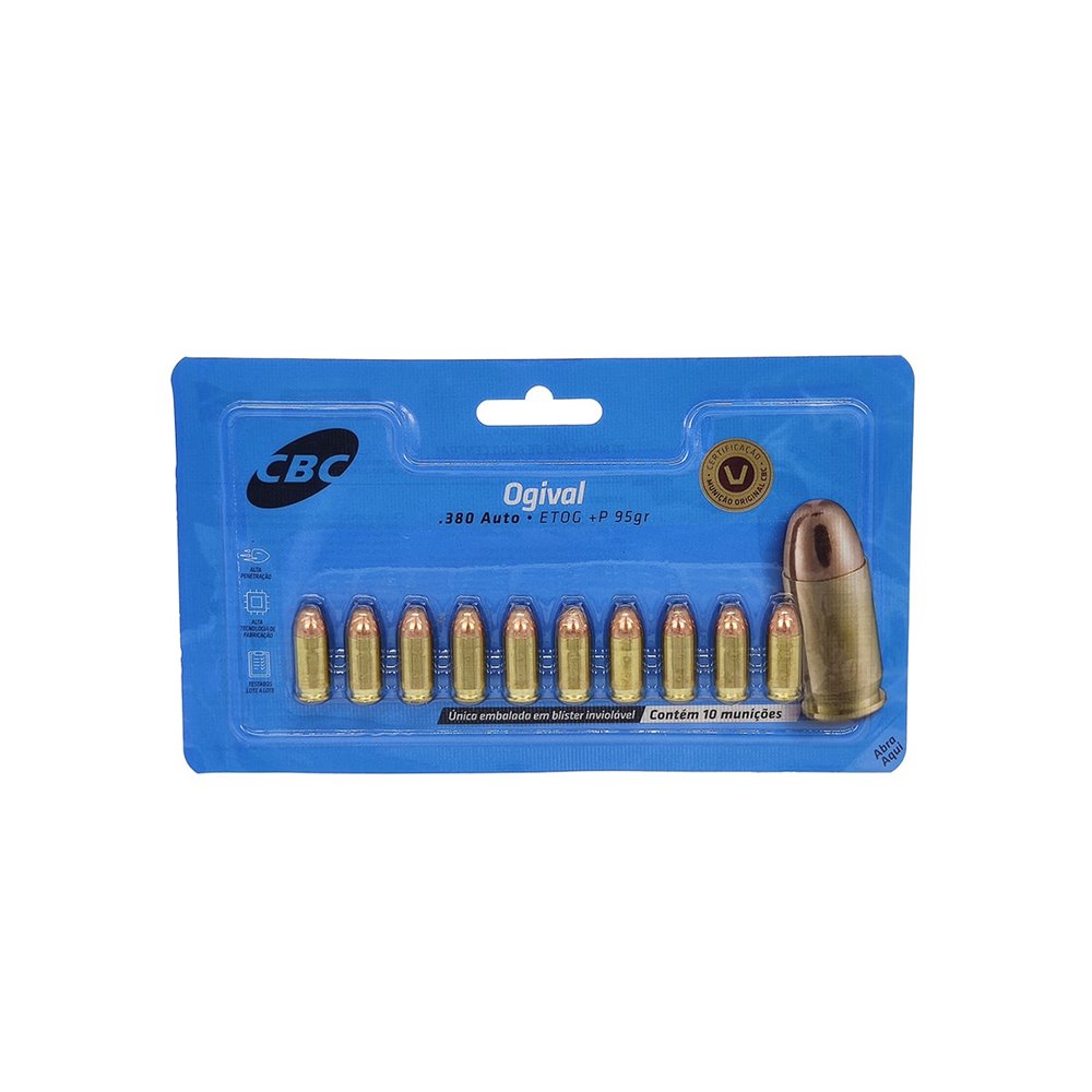 Munição CBC Calibre .380 Auto ETOG +P 95gr Blister 10un | SK Store