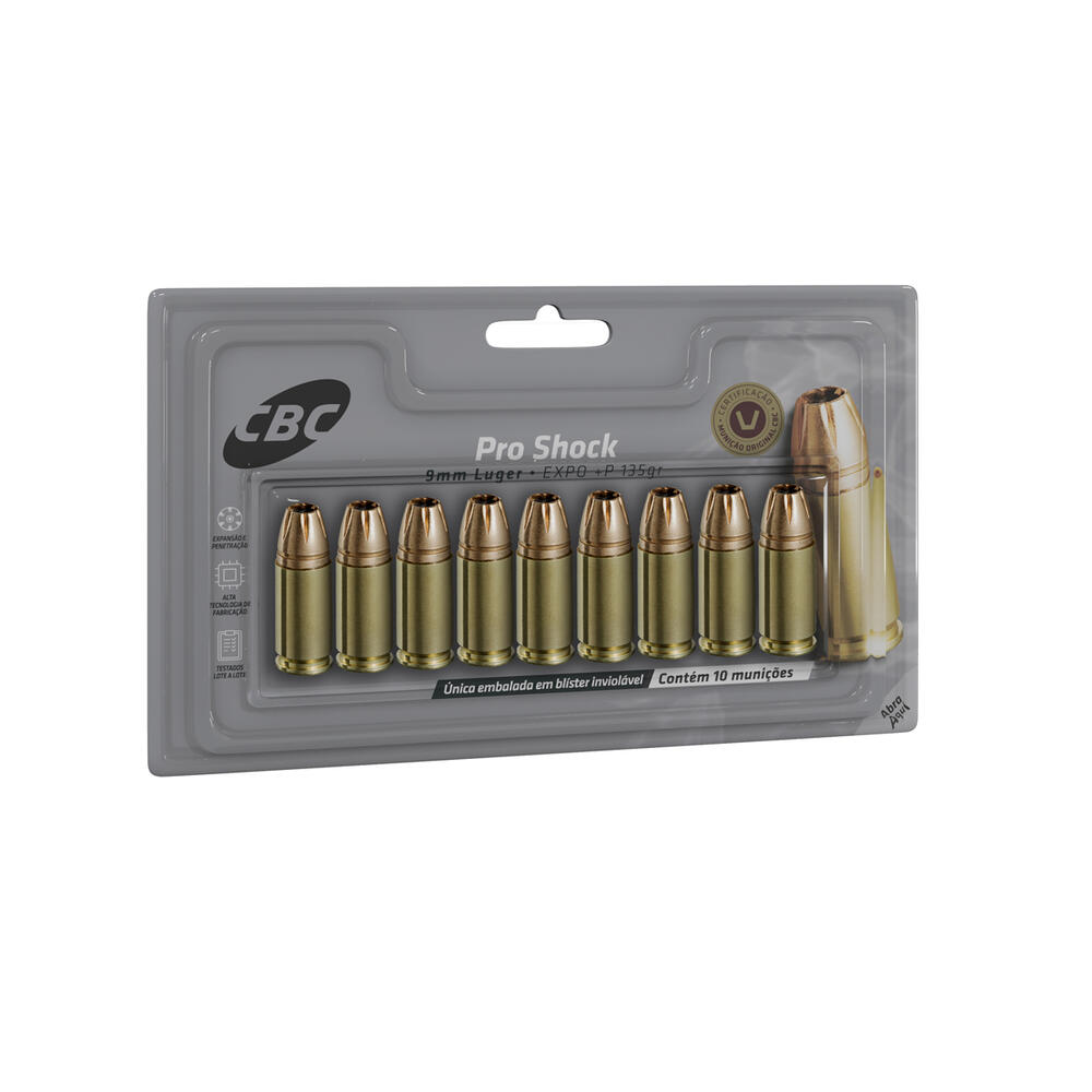Munição CBC Calibre 9mm Luger EXPO + P 135gr Pro Shock Blister 10un ...