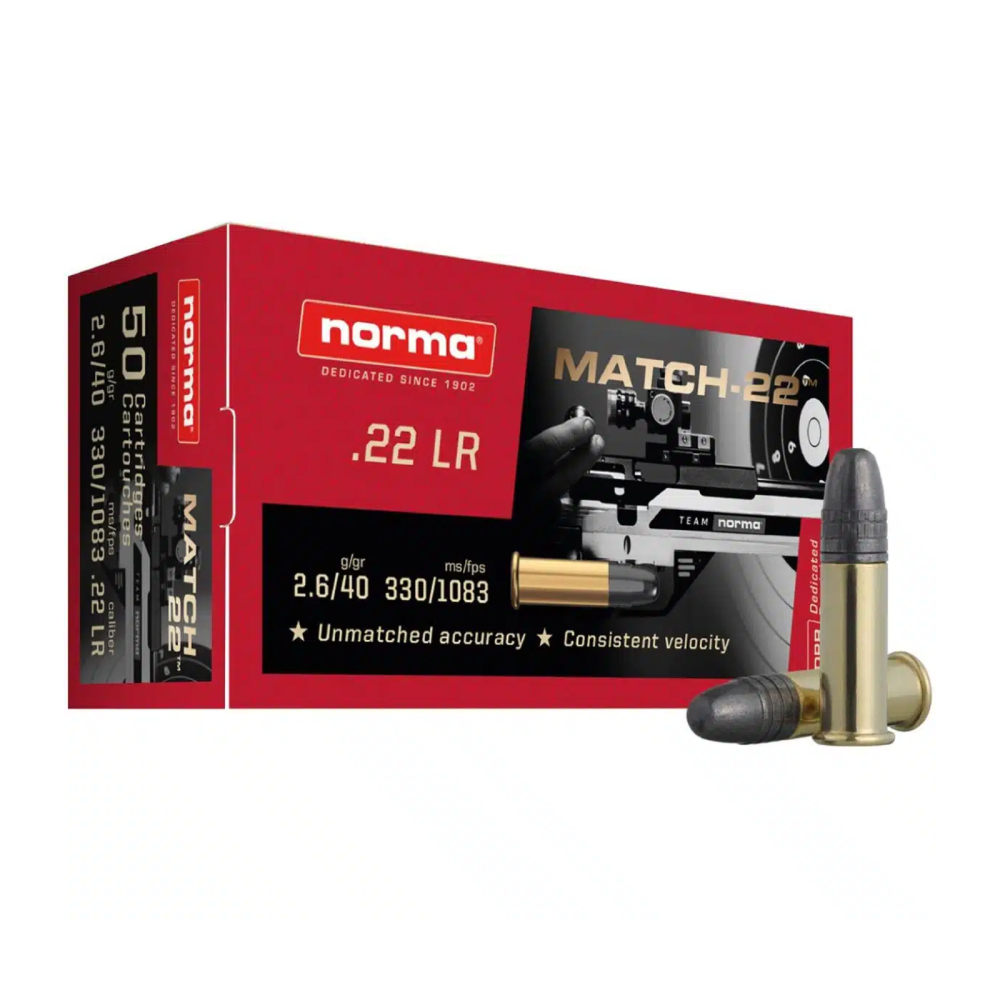 Munição Norma Calibre .22 LR MATCH 40 Gr 50un | SK Store